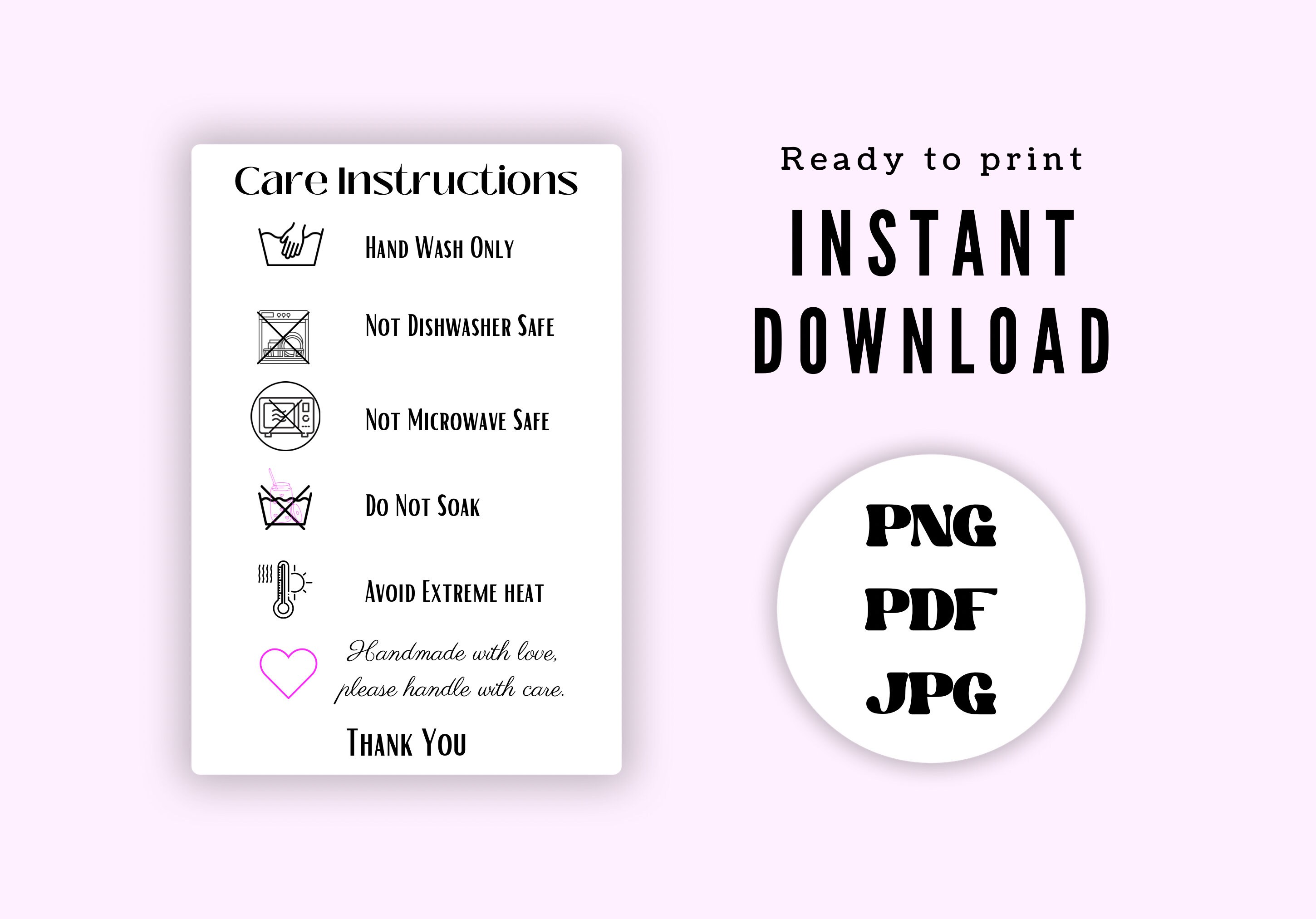 Glass Cup Care Card | Ready to Print | Cup Care Instructions | Tumbler ...