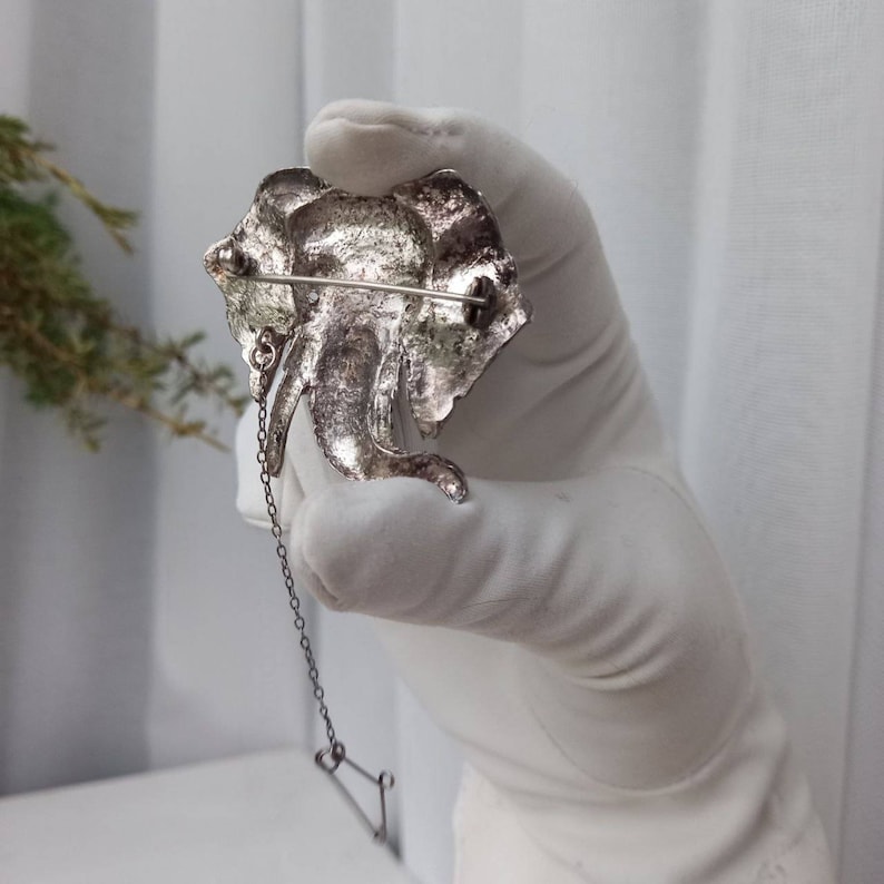 Large Vintage Sterling Elephant Head Brooch Pin , Art Deco Silver ...