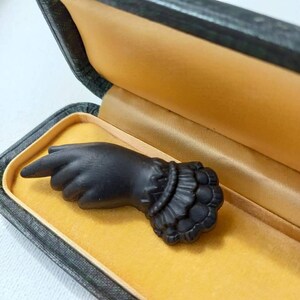 Antique Mourning Brooch, Victorian Bog Oak Hand Mourning Brooch Pin ...