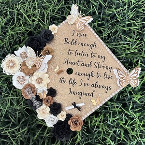 Custom Graduation Cap Topper, Grad Cap Topper, Gold Butterfly and Red ...