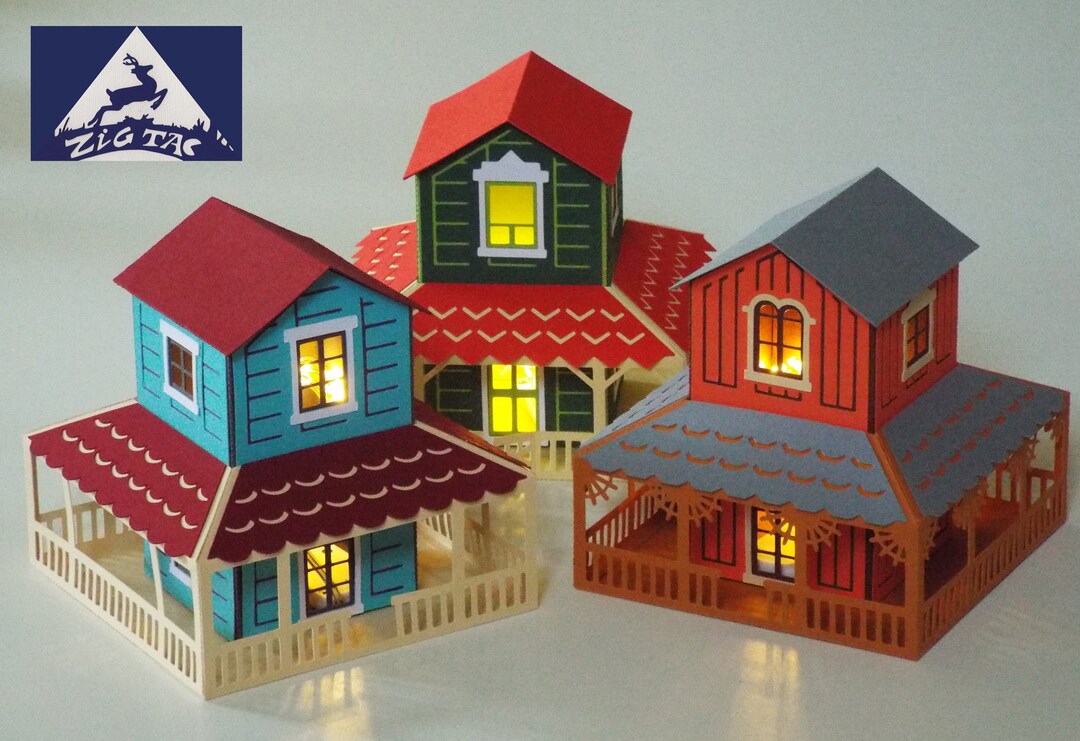 3D Svg, PDF and Studio File Three Small Cozy Houses Lanterns - Etsy