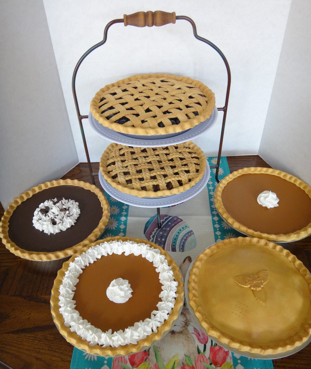 9 .5 Inch Pumpkin, Cherry, Blueberry, Chocolate & Apple Pies Faux Food ...