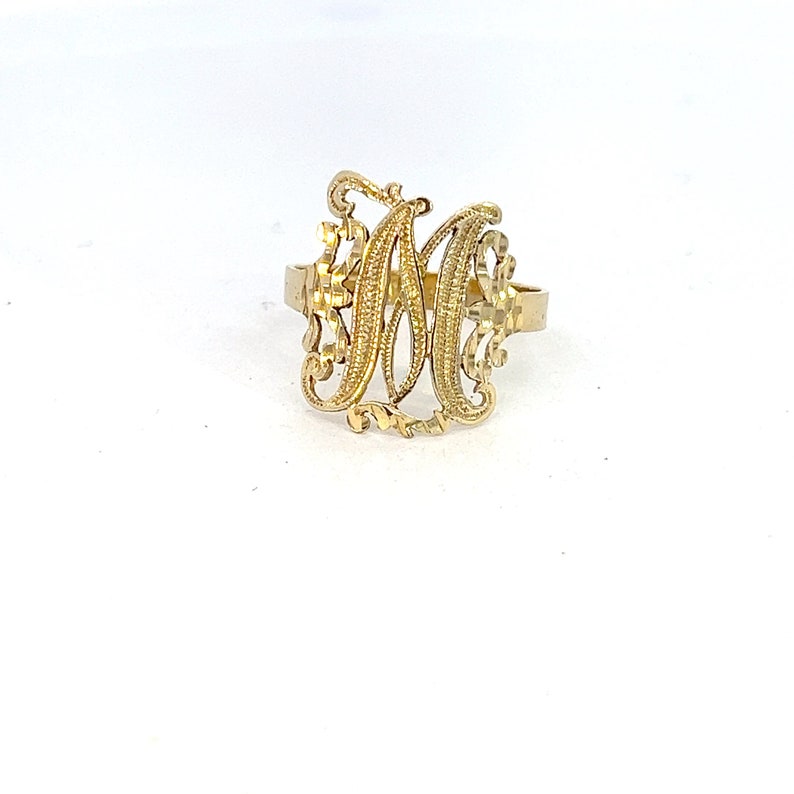 14k Letter M Lightweight Initial Ring, Gold 14 Karat Initial M Signet ...