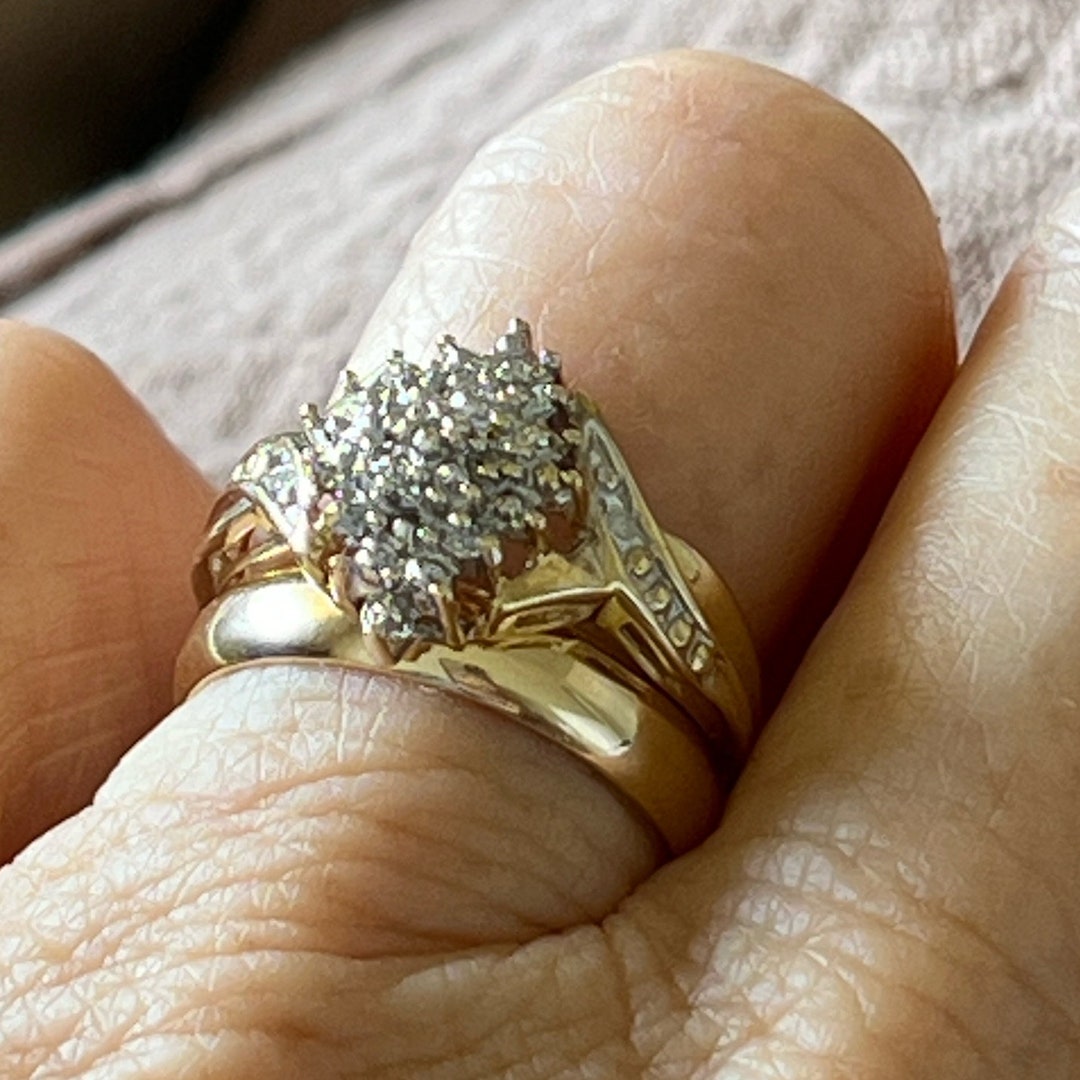 10K Yellow Gold Vintage Diamond Cocktail Cluster Ring Anniversary ...
