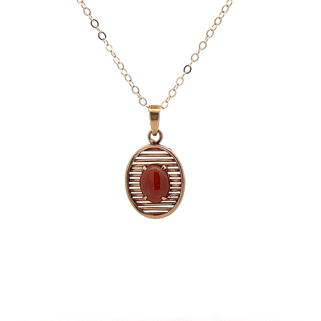 Red Jade Pendant Vintage 14k 14k Gold Setting Red Jade Cabochon Stone ...