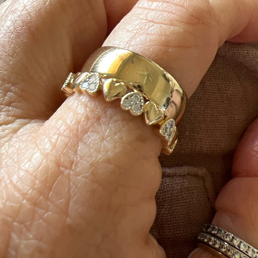 Vintage Heart Diamond Band Puff Heart Eternity Ring 14k Stacking ...