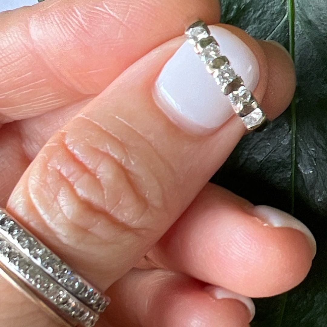 18k White Gold Vintage Diamond Wedding Band Ring Size 5 1/2 3 Mm Wide ...