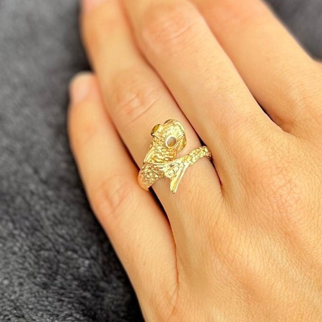 Estate Solid Gold Fish Ring, Mythical Dolphin Ring, Greek Dolphin Wrap ...