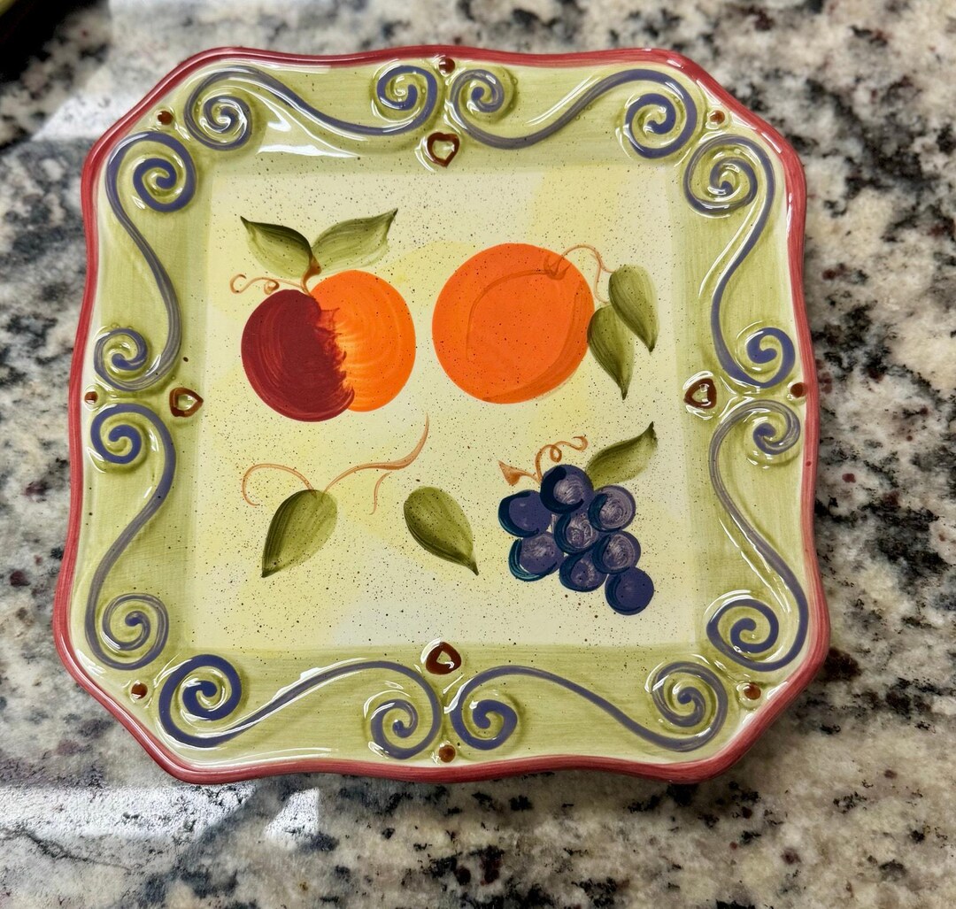 Tabletops Unlimited Medici Fruit Motif W. Scrolls 11" Large Rim Dinner ...