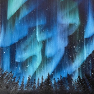 Northern Lights Over Trees - Etsy