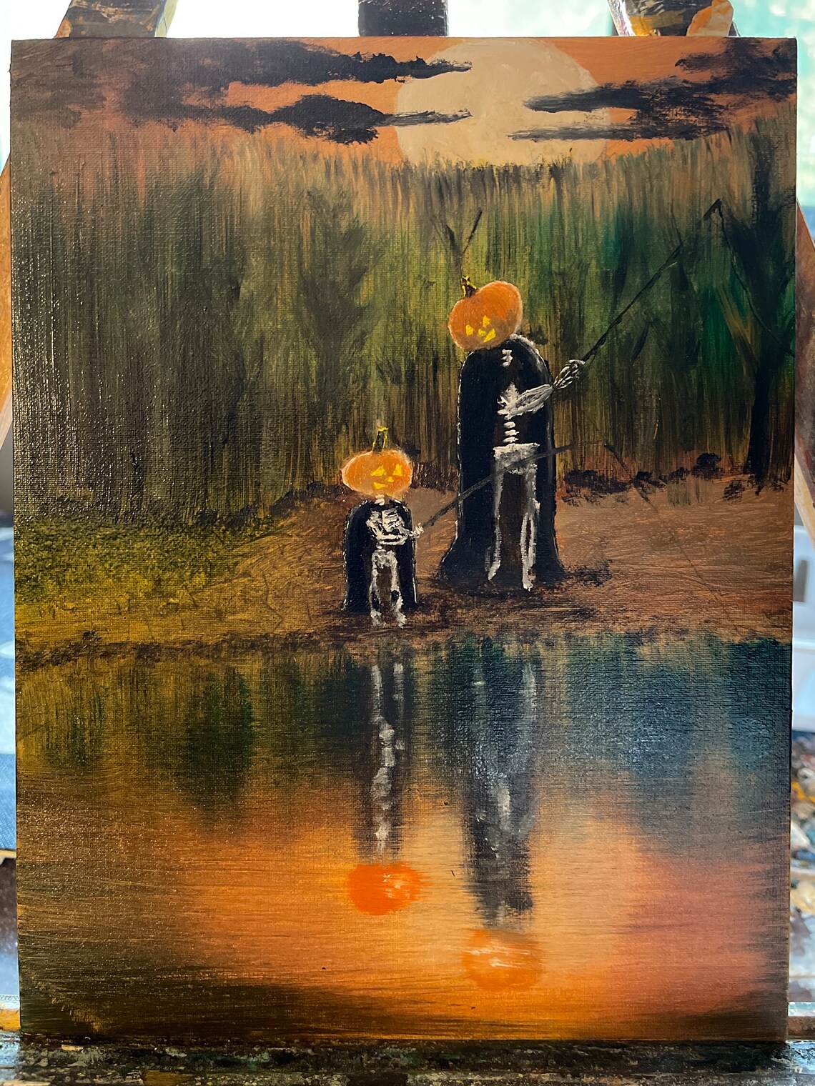 A Painting of Two Halloween Ghouls Going Fishing - Etsy