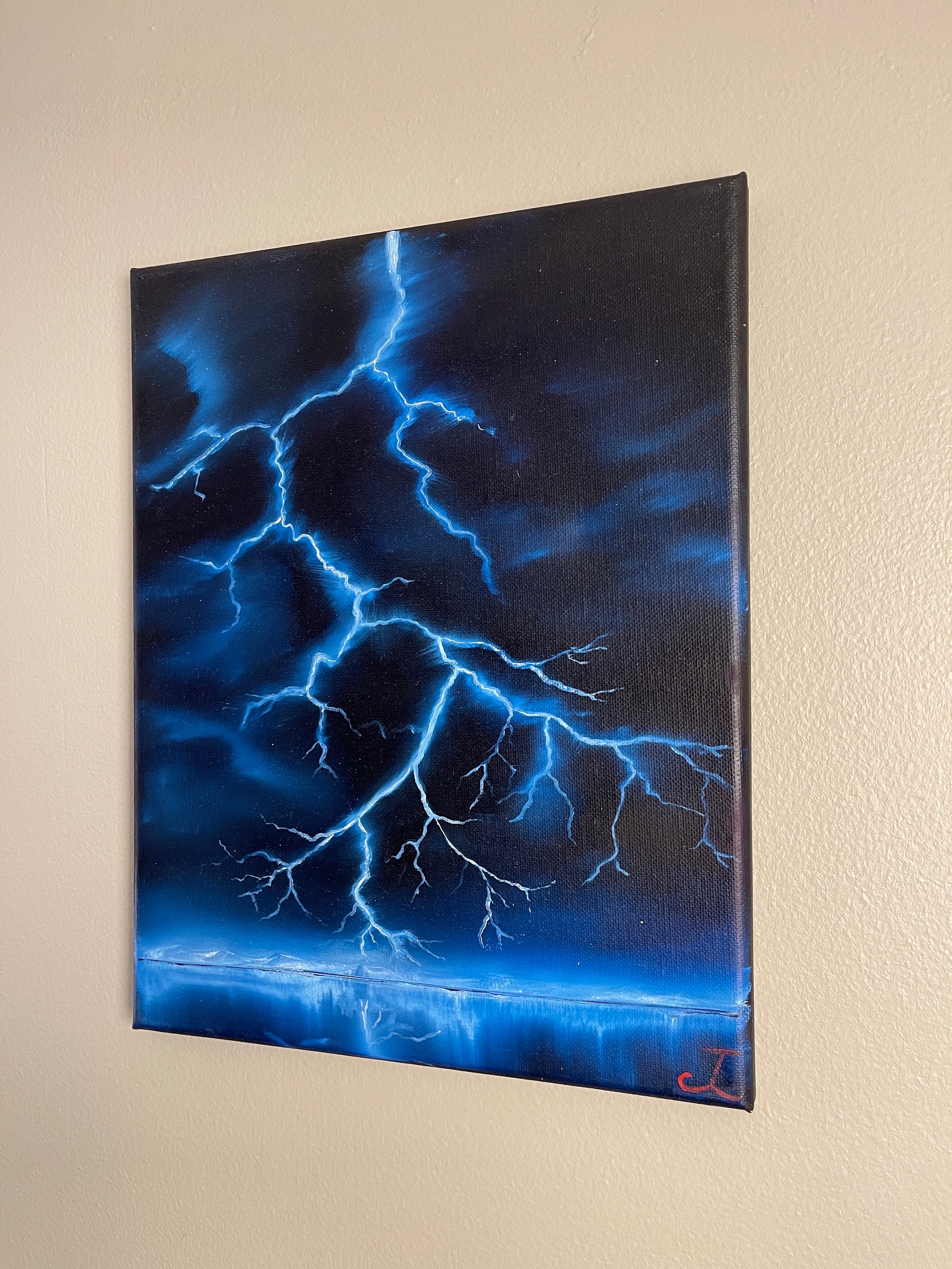 Lightning Strike Oil Painting, Coastal Seascape Art (11x14) - Etsy