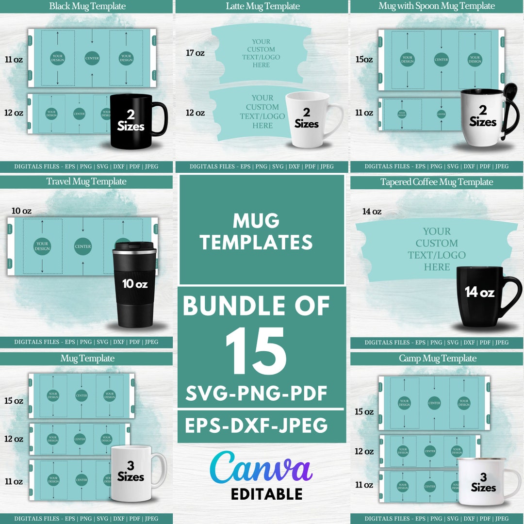 Mug Template, 11oz Mug Template, 12oz Mug Template, 15oz Mug Template ...