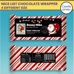 Santa Nice List Chocolate Wrapper Santa Candy Bar Wrappers Nice List ...