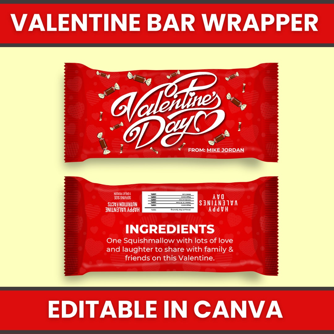 Valentines Candy Bar Wrapper Template, Valentine Chocolate Bar & Candy ...