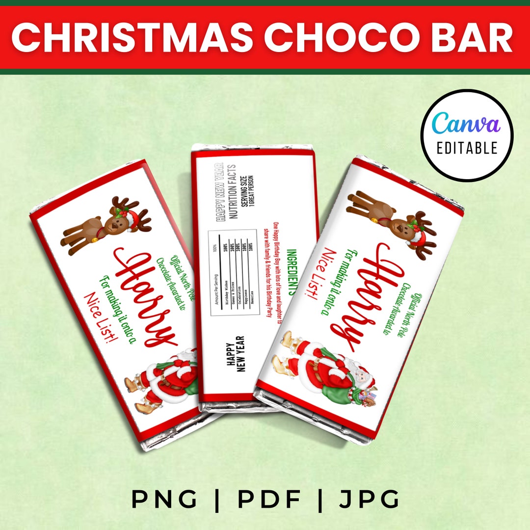 Editable Christmas Candy Bar Wrapper Template, Holiday Party Favor ...