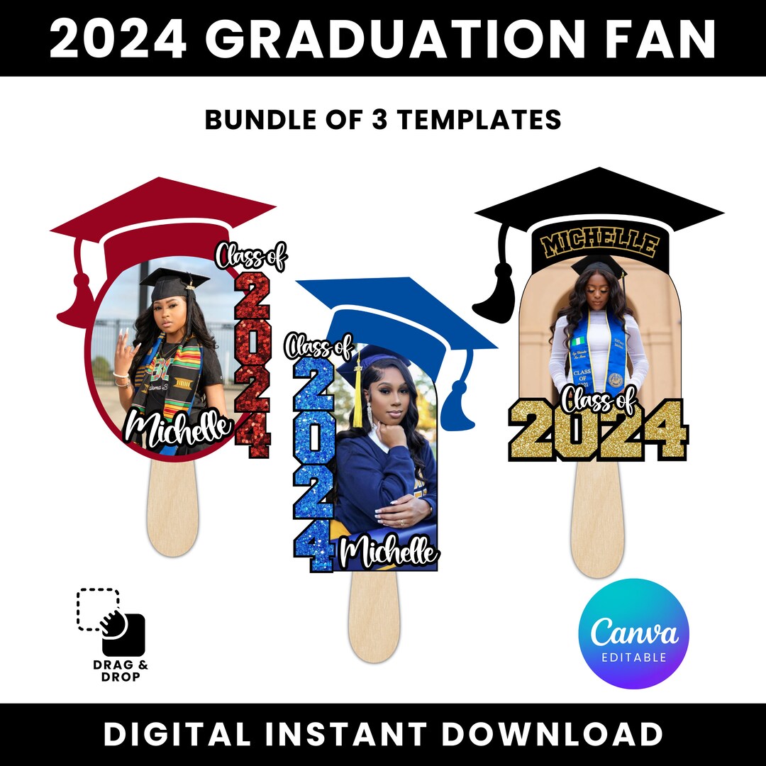 DIY Graduation Fans, Editable Canva Frame for Grad Fans Drag & Drop ...