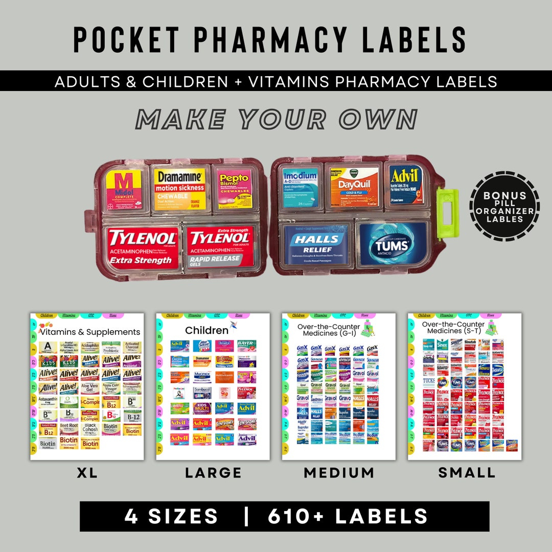 Pocket Pharmacy Labels, Printable Medicine Labels, Pill Labels, Pill ...