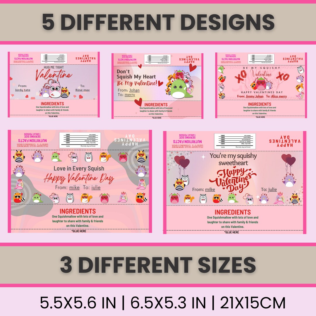 Squish Valentine Chocolate Bar Wrapper, Valentines Chocolate Wrapper ...
