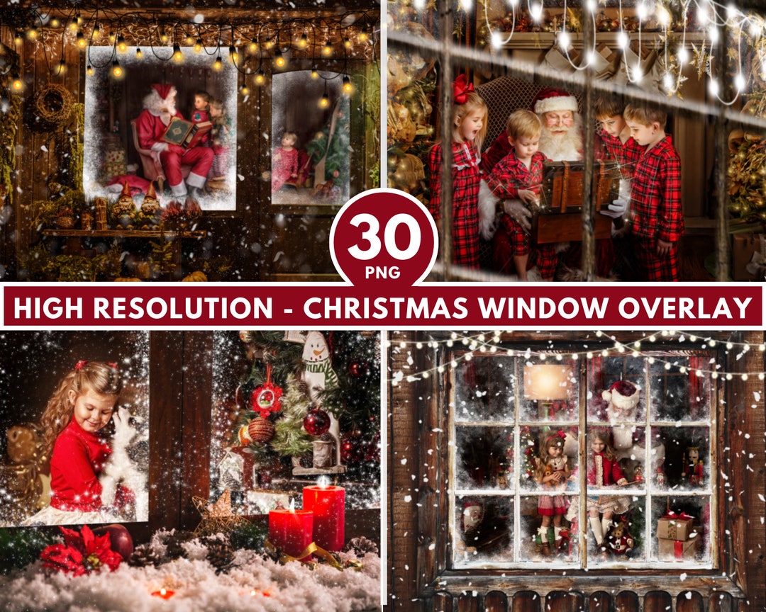 30 Christmas Window Overlay Bundle, Snow Overlay, Christmas Window ...