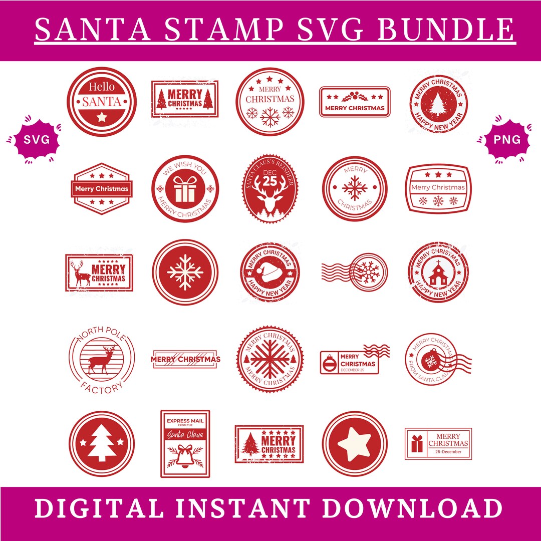 Santa Stamp SVG Bundle, North Pole Svg Bundle, Christmas Stamp Svg ...
