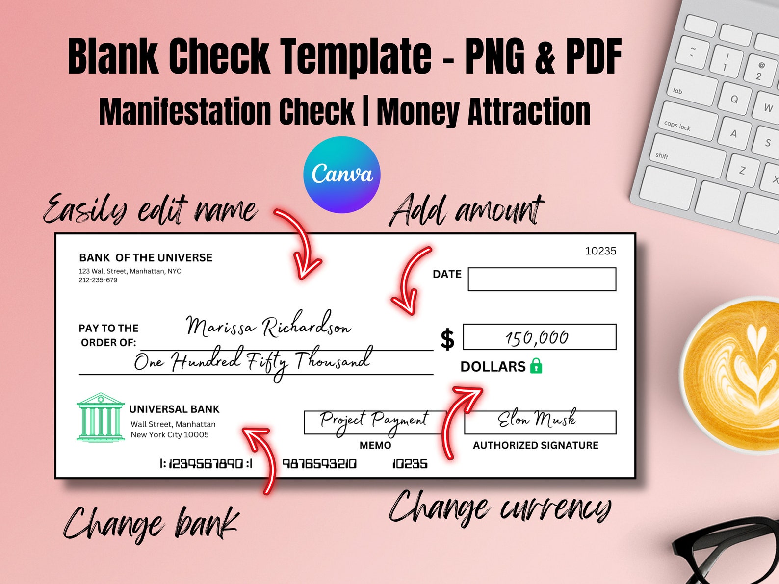 Canva de cheque de manifestación, tablero de visión de cheques, cheques ...