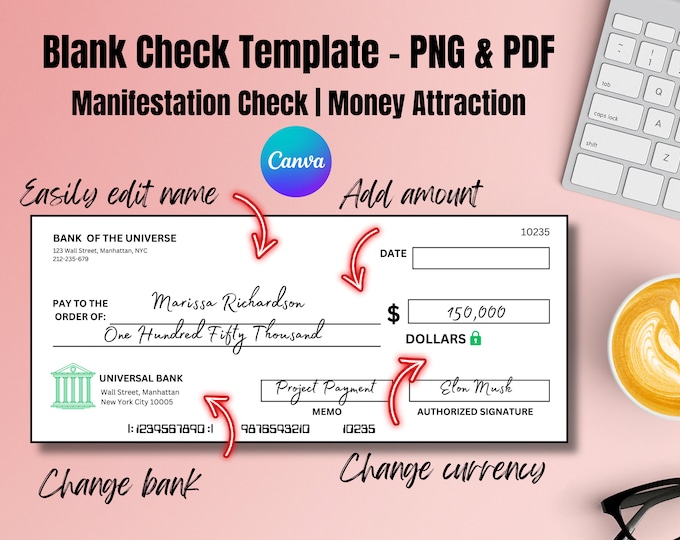 Bank of the Universe Cheque Template Manifestation Cheque Vision Board ...