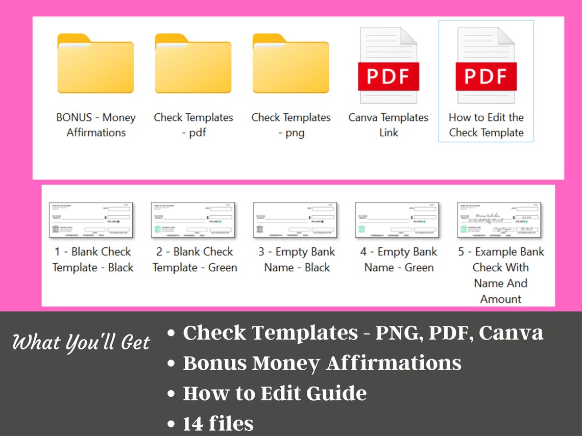 Manifestation Check Template: Editable Blank Check for Canva (digital ...