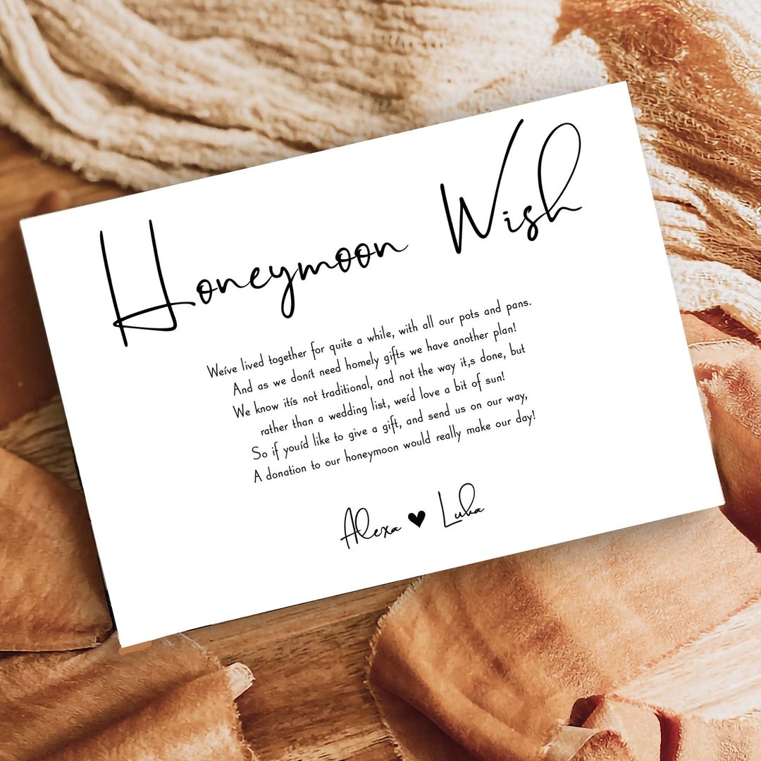 Minimal Honeymoon Wish Card, Printable Honeymoon Card, Editable Wishing ...