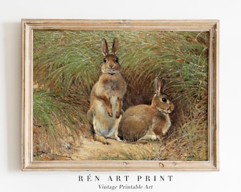 Vintage Rabbit Painting Printable Wall Art, Easter Wall Art, Antique ...
