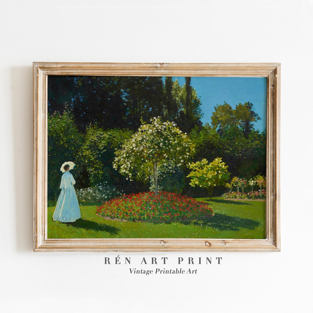 Antique Spring Painting Wall Art | Lady in the Garden Painting ...