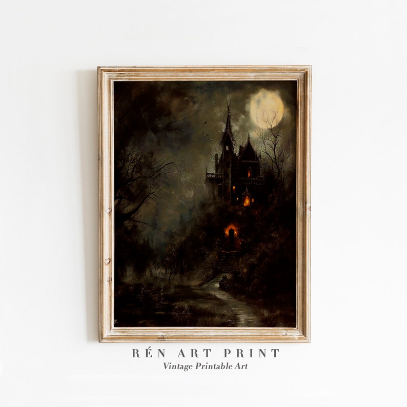 Vintage Haunted House Painting | Macabre Gothic Art Print (digital ...