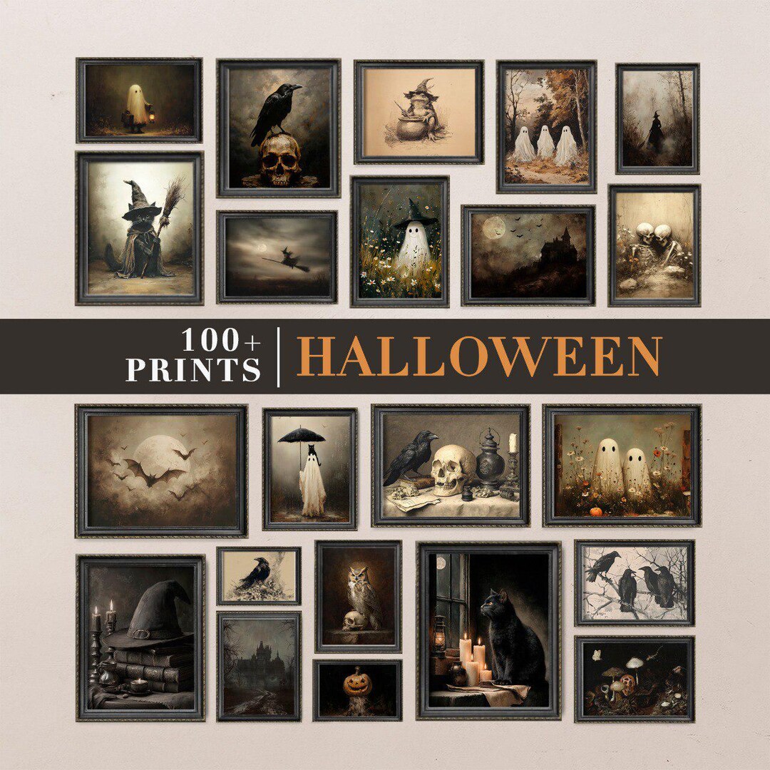 Vintage Halloween Print Set | Spooky Cottagecore Gallery Wall (digital ...
