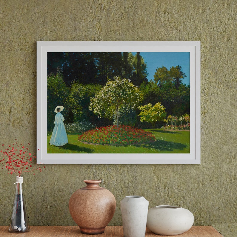 Antique Spring Painting Wall Art Lady in the Garden Painting - Etsy