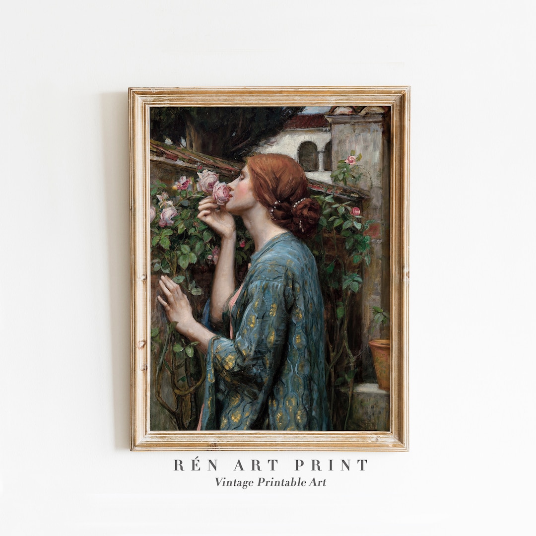 Vintage Woman Painting | Printable Wall Art | Lady With Rosses Print ...