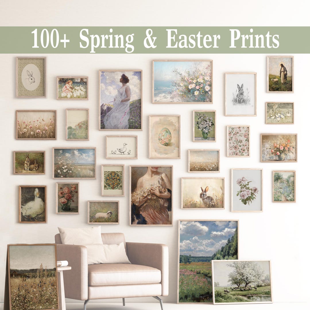 Vintage Easter Prints | Spring Gallery Wall Set | Spring Easter Bundle ...