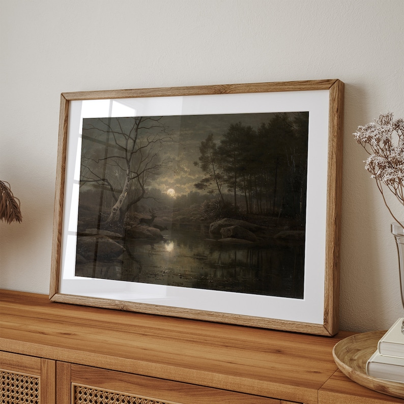 Vintage Moonlight Landscape Painting | Dark Academia Wall Art (digital ...