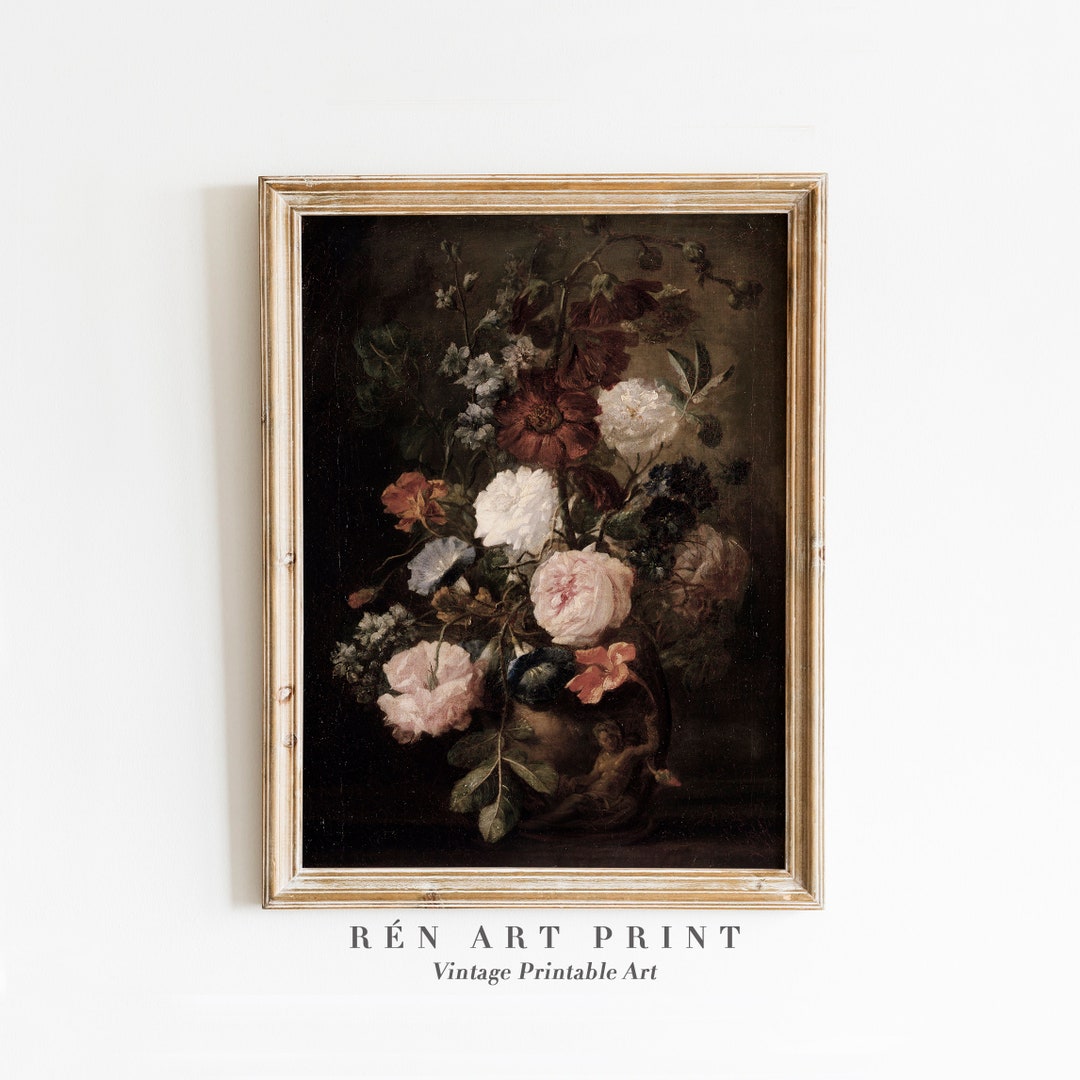 Moody Flower Printable Wall Art | Vintage Dark Floral Painting ...