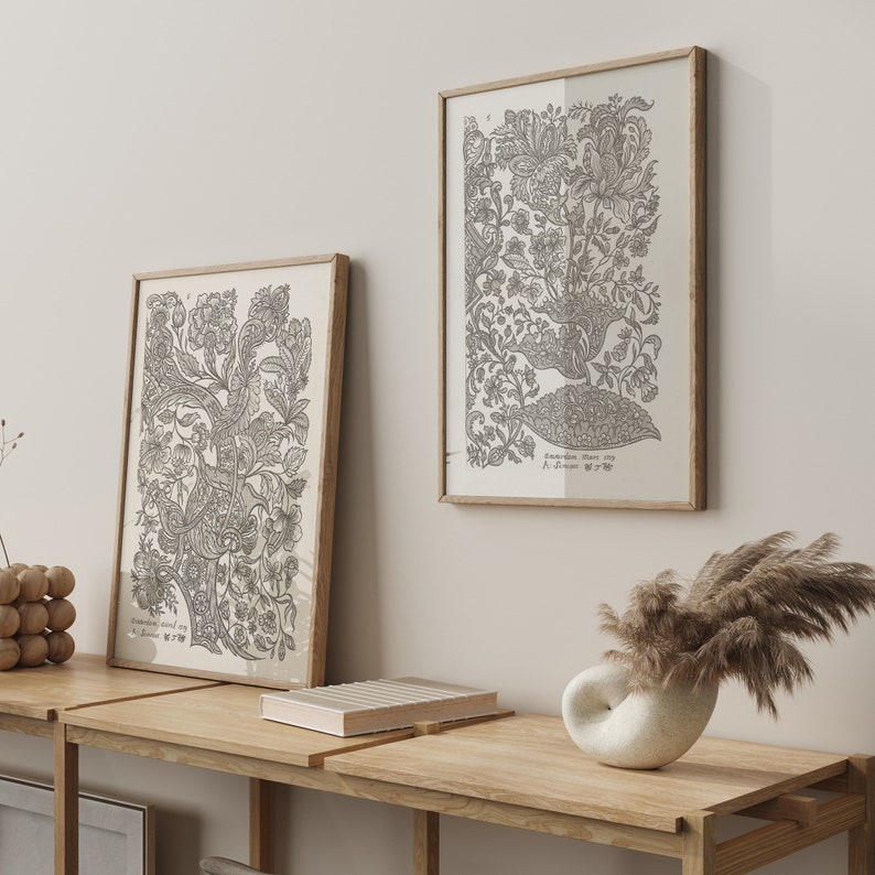 Vintage Floral Sketch Prints Set | Antique Textile Art (digital ...