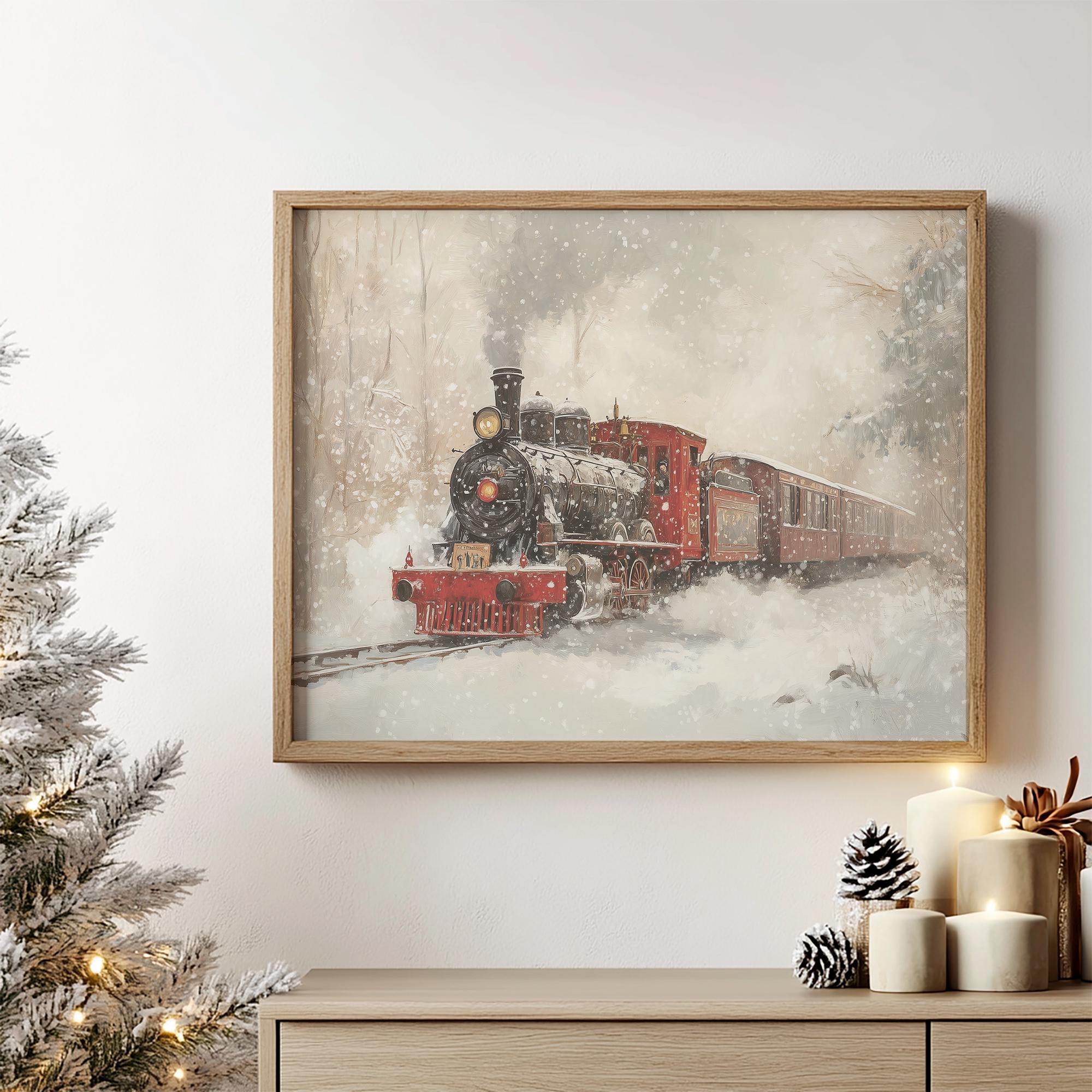Vintage Christmas Train Print | Winter Holiday Wall Art | Farmhouse ...