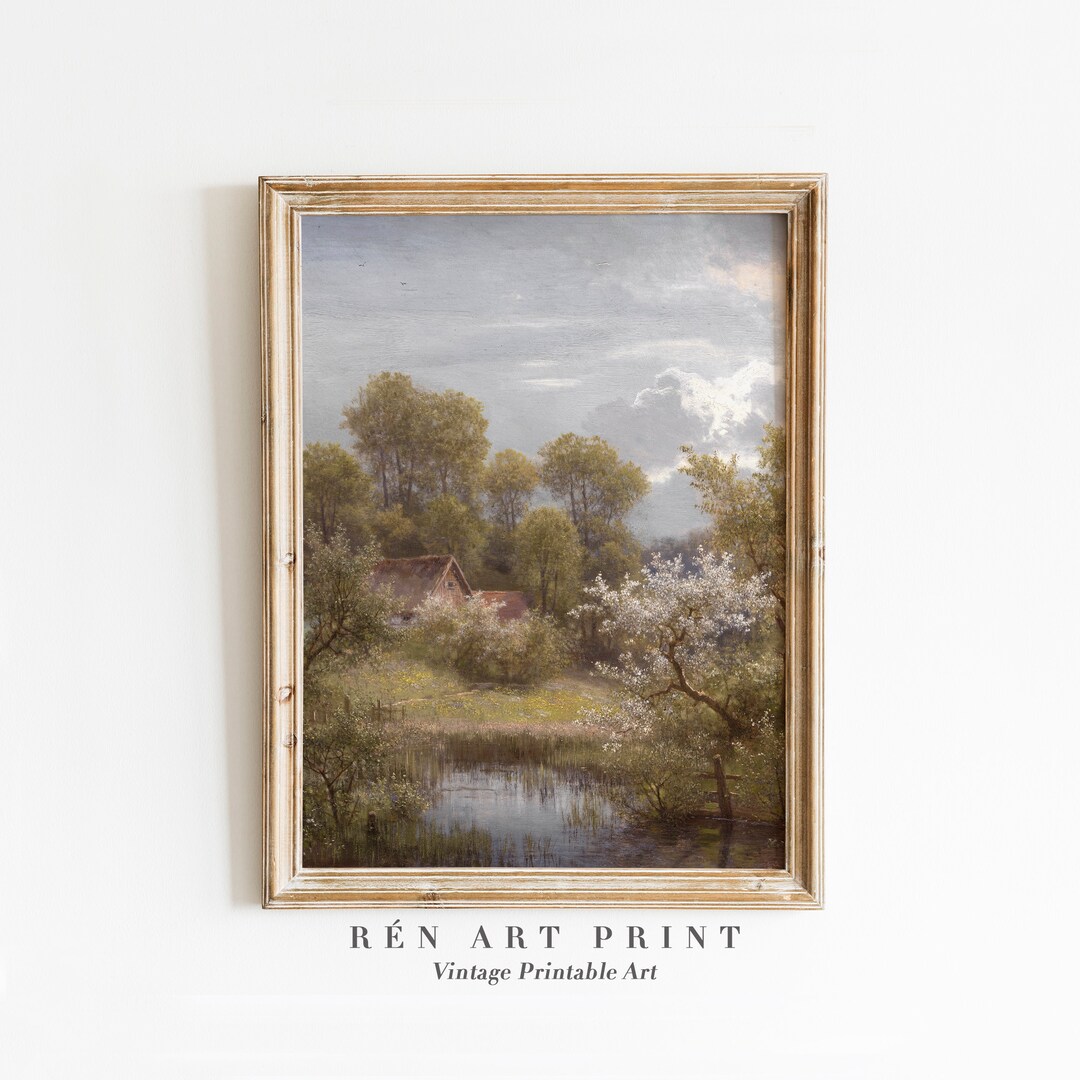 Countryside Landscape Painting Antique Spring Digital Print Vintage ...