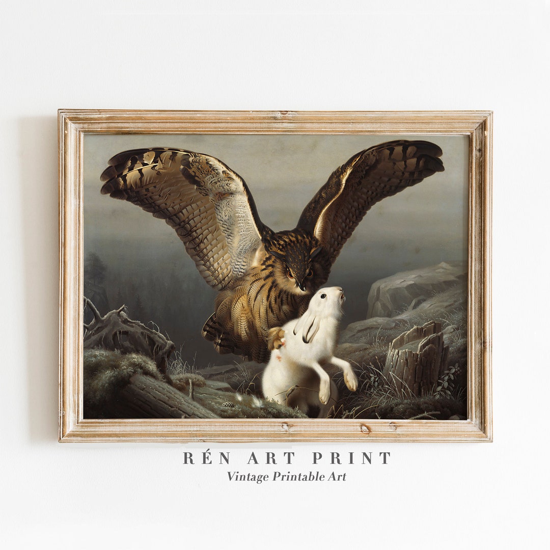 Vintage Owl Painting Antique Animal Wall Art an Eagle-owl - Etsy