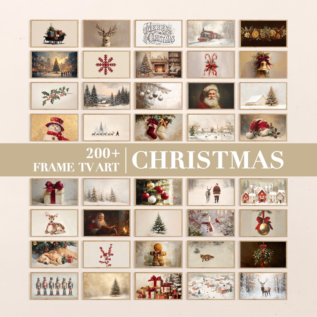 200+ Vintage Christmas Frame TV Art Set | Winter Holiday Digital ...