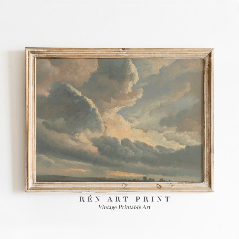 Clouds Painting Wall Art Sky Digital Print Vintage Neutral - Etsy