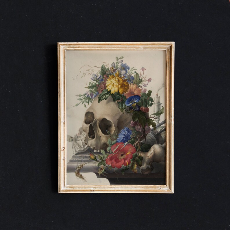 Antique Skull Art Print Vintage Gothic Still Life Painting - Etsy