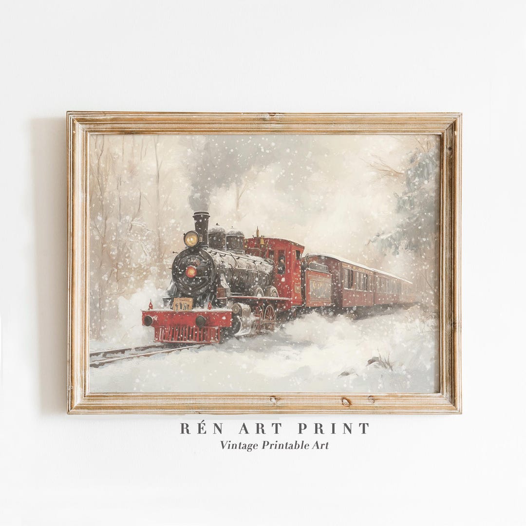 Vintage Christmas Train Print | Winter Holiday Wall Art | Farmhouse ...