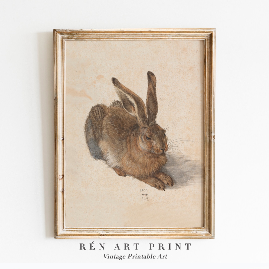 Vintage Rabbit Painting Printable Wall Art | Easter Wall Art | Antique ...