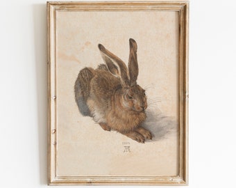 Vintage Rabbit Painting Printable Wall Art, Easter Wall Art, Antique ...