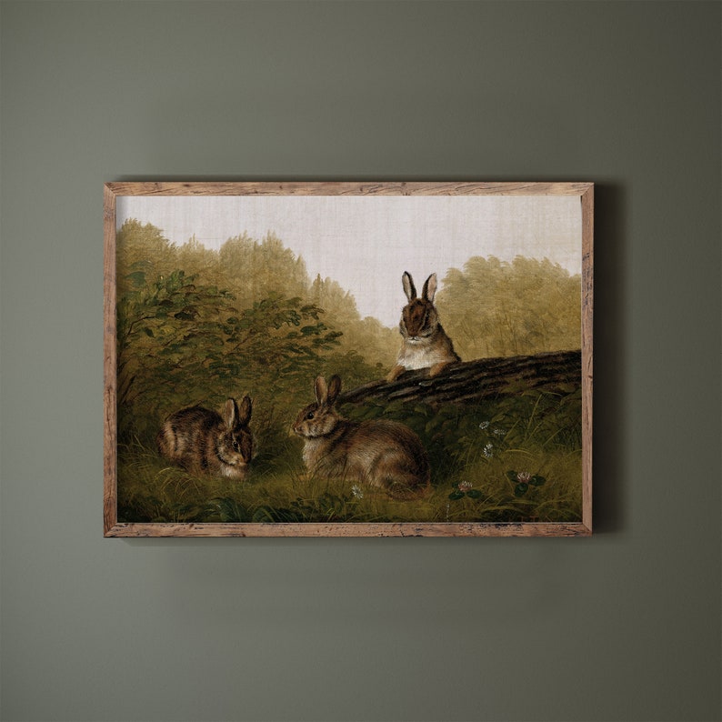 Vintage Rabbit Painting Printable Wall Art Easter Wall Art - Etsy