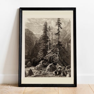 Vintage Landscape Sketch Wall Art Forest Drawing Wall Art Antique ...